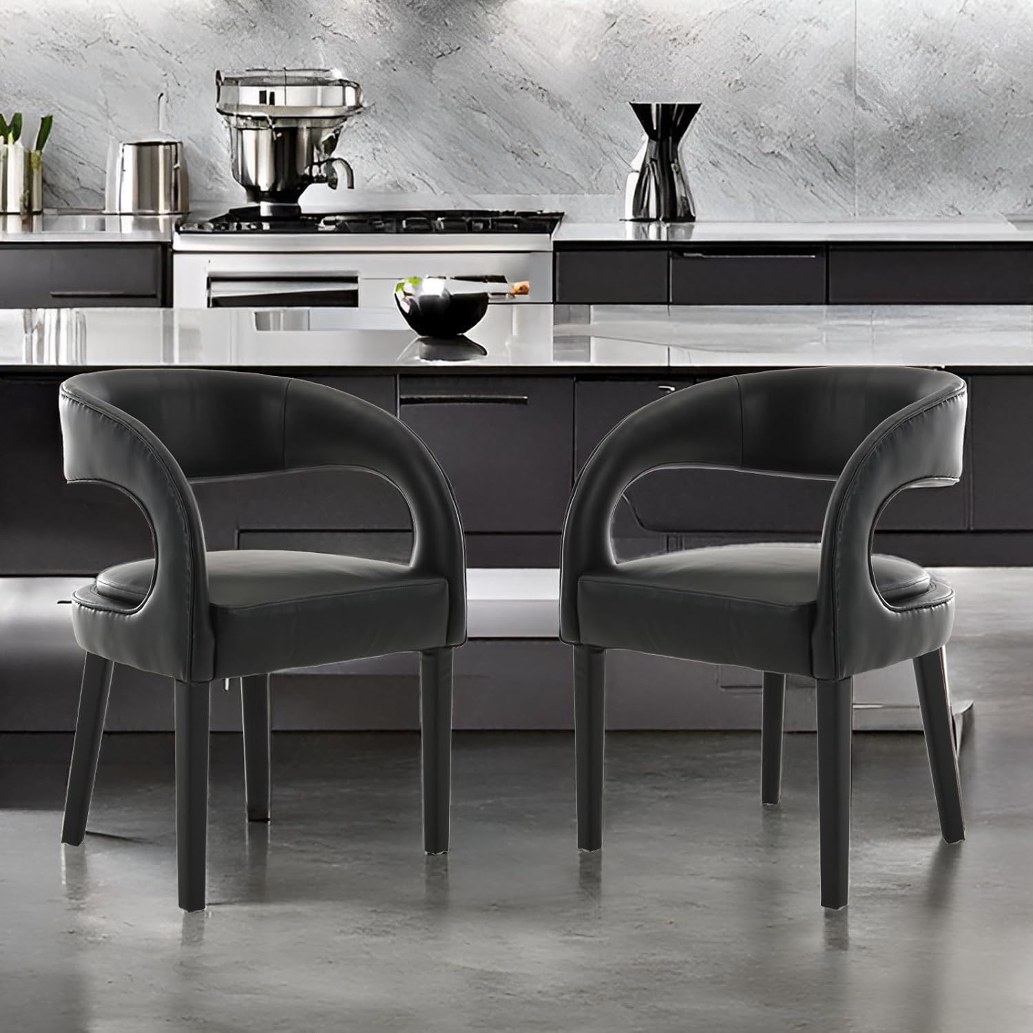 Amazon.com - ROCITY Black Barrel Dining Chairs Set of 2 Faux Leather ...