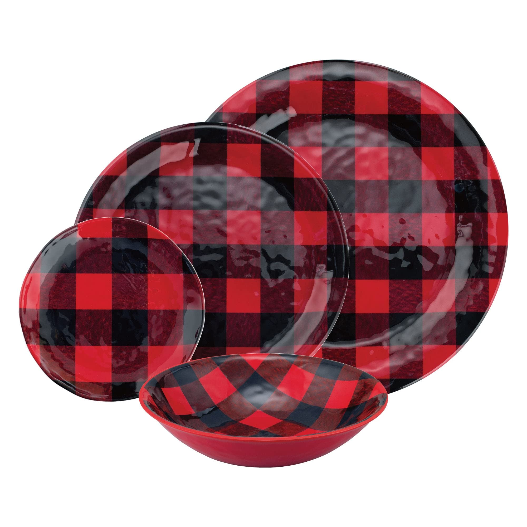 Snapklik.com : UPware 16 Piece Buffalo Plaid Melamine Dinnerware Sets