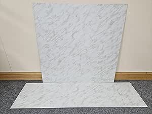 White Marble Effect HPL Laminate Fireplace Back Panel & Hearth Set ...