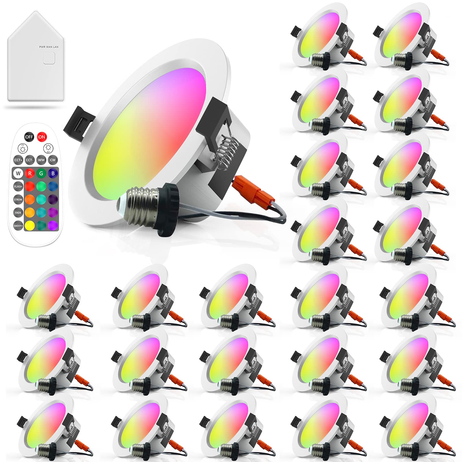 Konodar 24 Pack Smart LED Recessed Lighting 4 inch with Hub and Remote ...