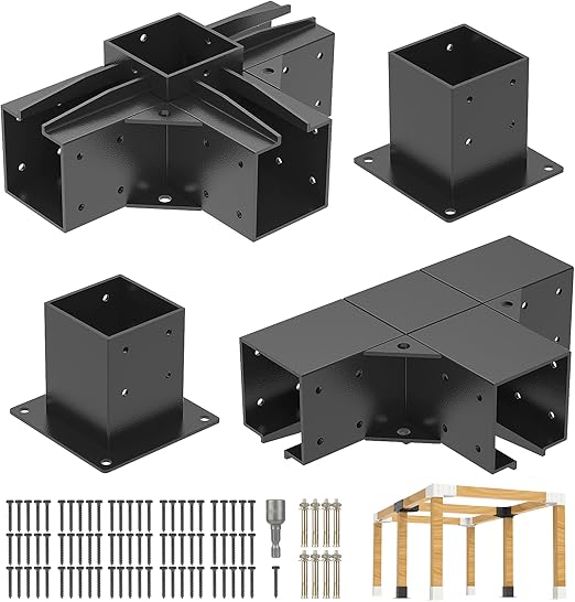 Amazon.com: YINGDIKE Pergola Brackets, 4-Way & Base (4 Pack ...