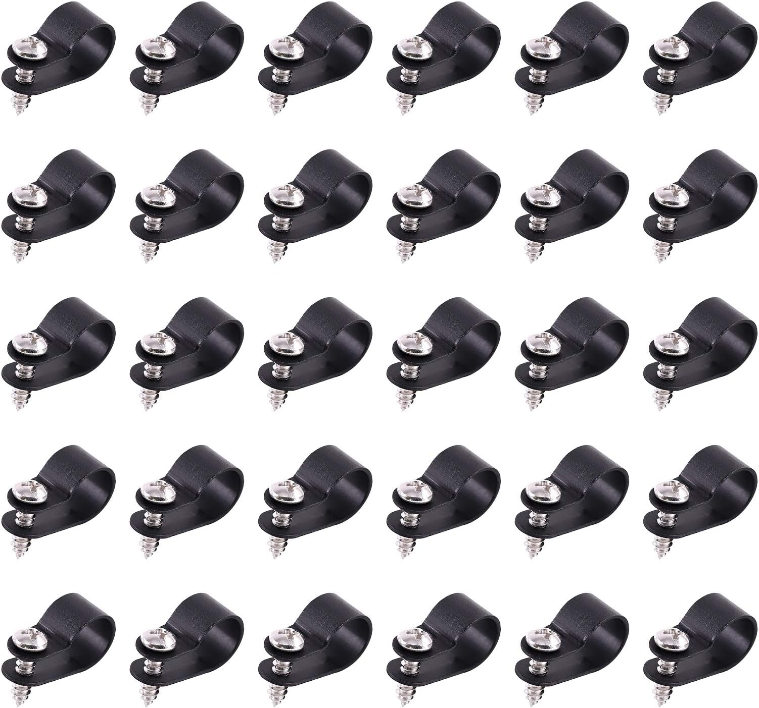Swpeet 60 Pack Black 1/2 Inch Nylon Plastic R-Type Cable Clips Clamp ...