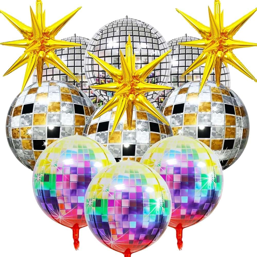 Amazon.com: 12 PCS Disco Balloons and Huge Gold Explosion Star Aluminum ...