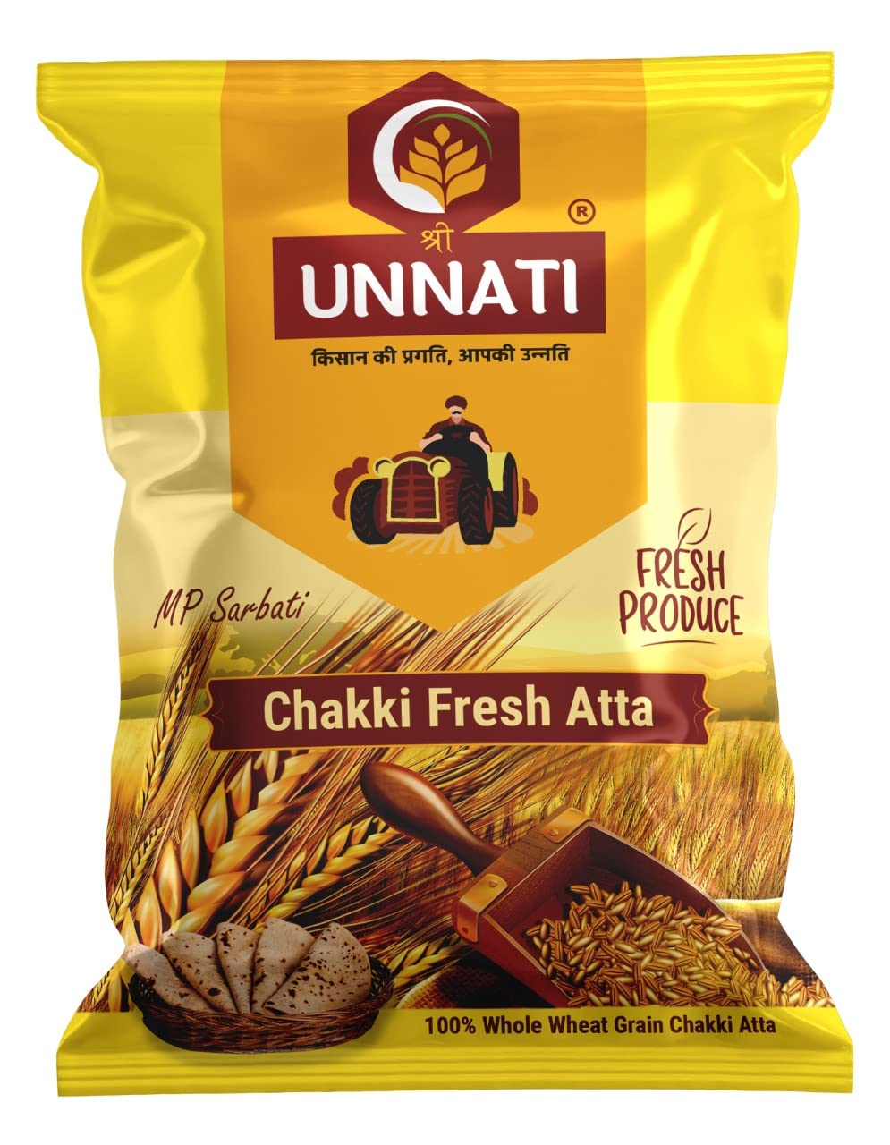 SHREE UNNATI Chakki Fresh Atta 100% Whole Wheat Atta, Upto 6 hours of Softness, No Preservative ...
