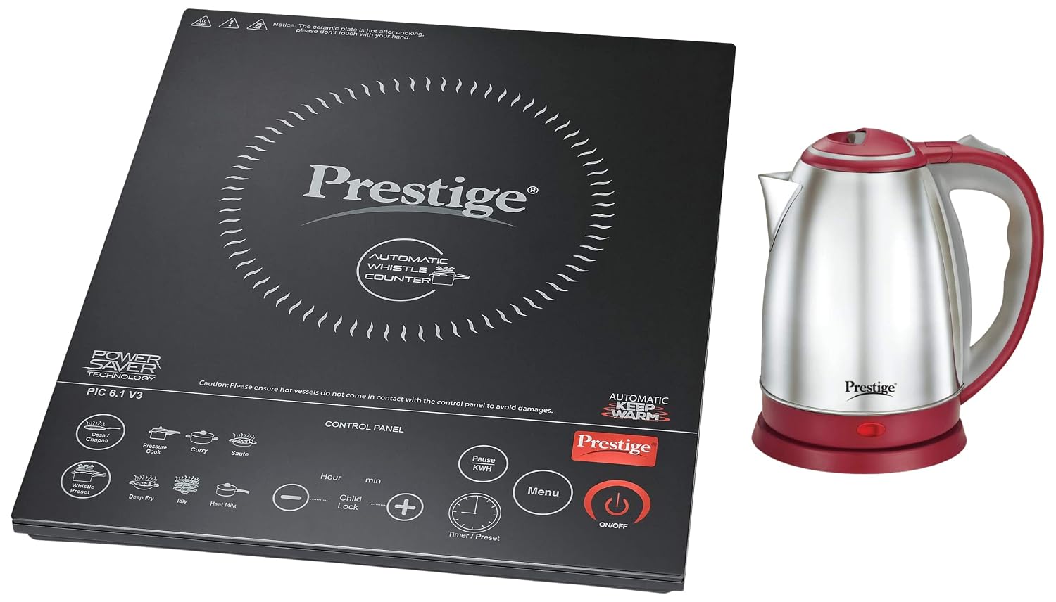 Prestige 1.5 Litre Kettle 1500-watts, Red + Prestige Induction Cooktop ...