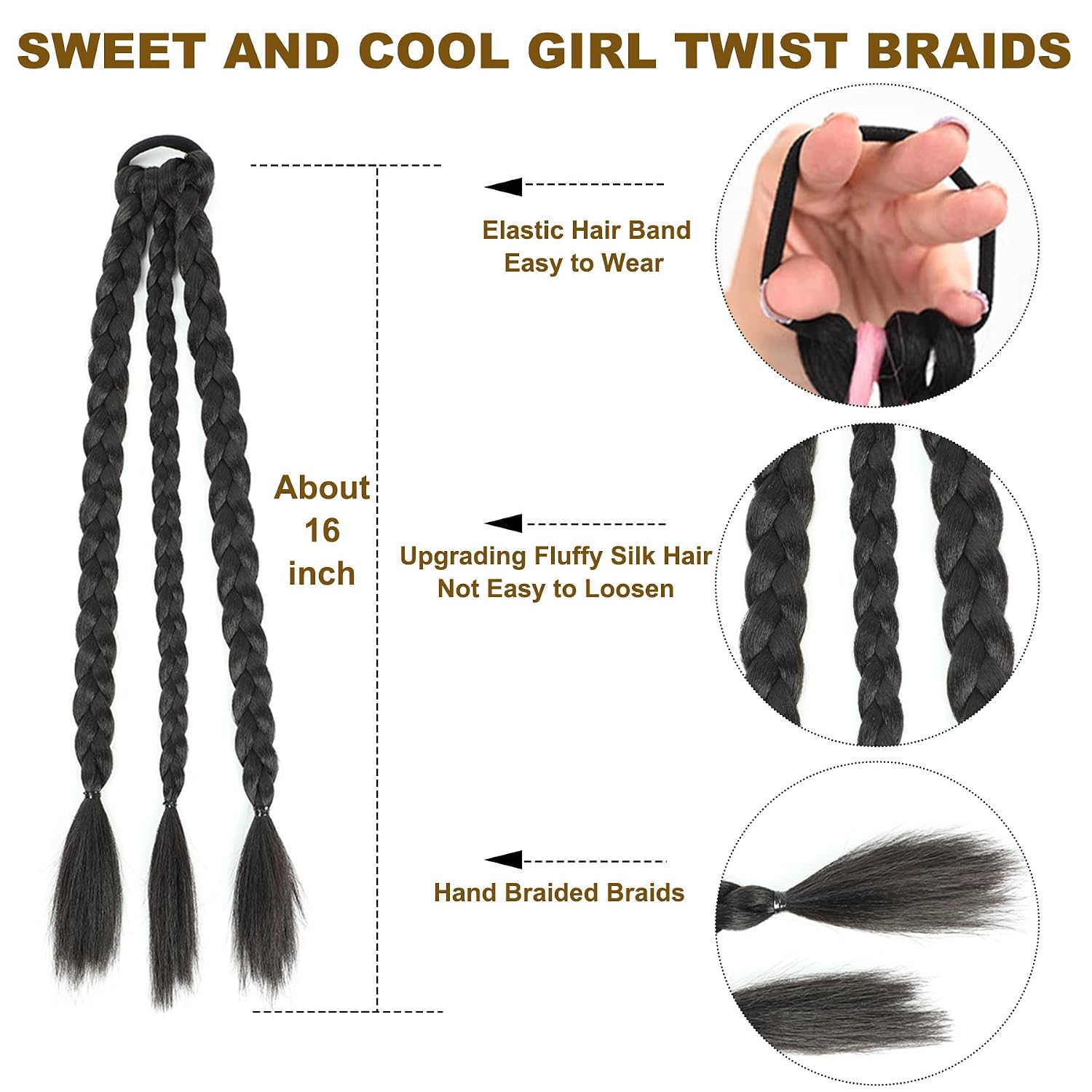 Ustylish Extensión de cola de caballo trenzada con lazo para el cabello ...