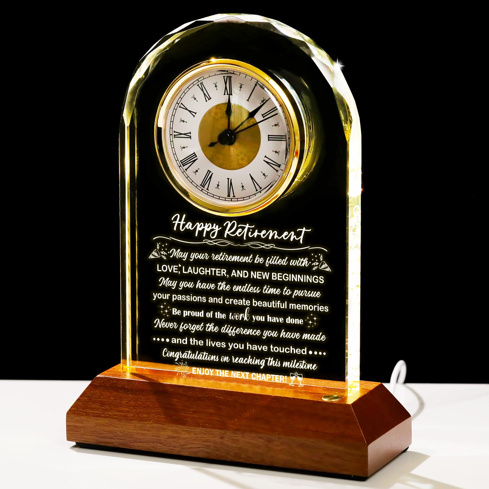 Amazon.com: Glass Retirement Clock Gifts for Women Men with Wooden ...