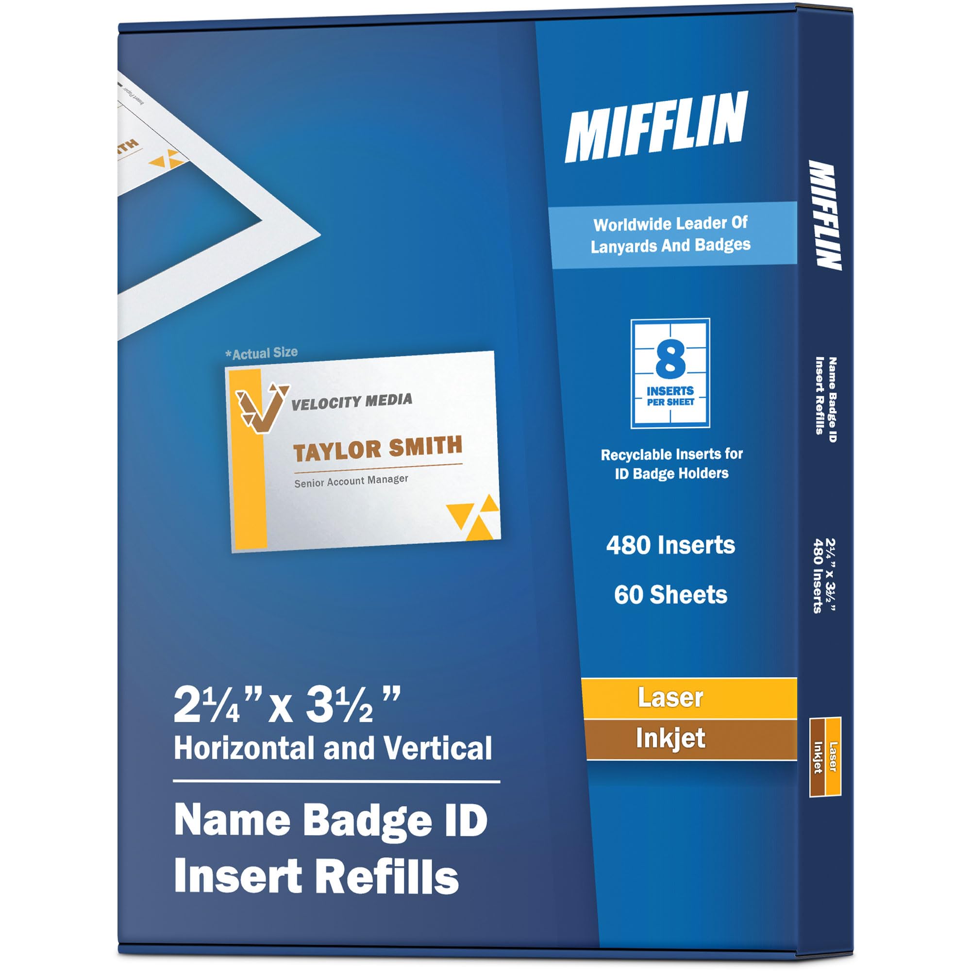 Amazon.com : Mifflin Name Badge Refills 2.25"x3.5" (480 Cards, 60 ...