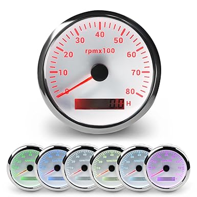 Amazon.com: WATERWICH 7 Color Tachometer 0-8000 RPM 3.34inch 85mm Tacho ...