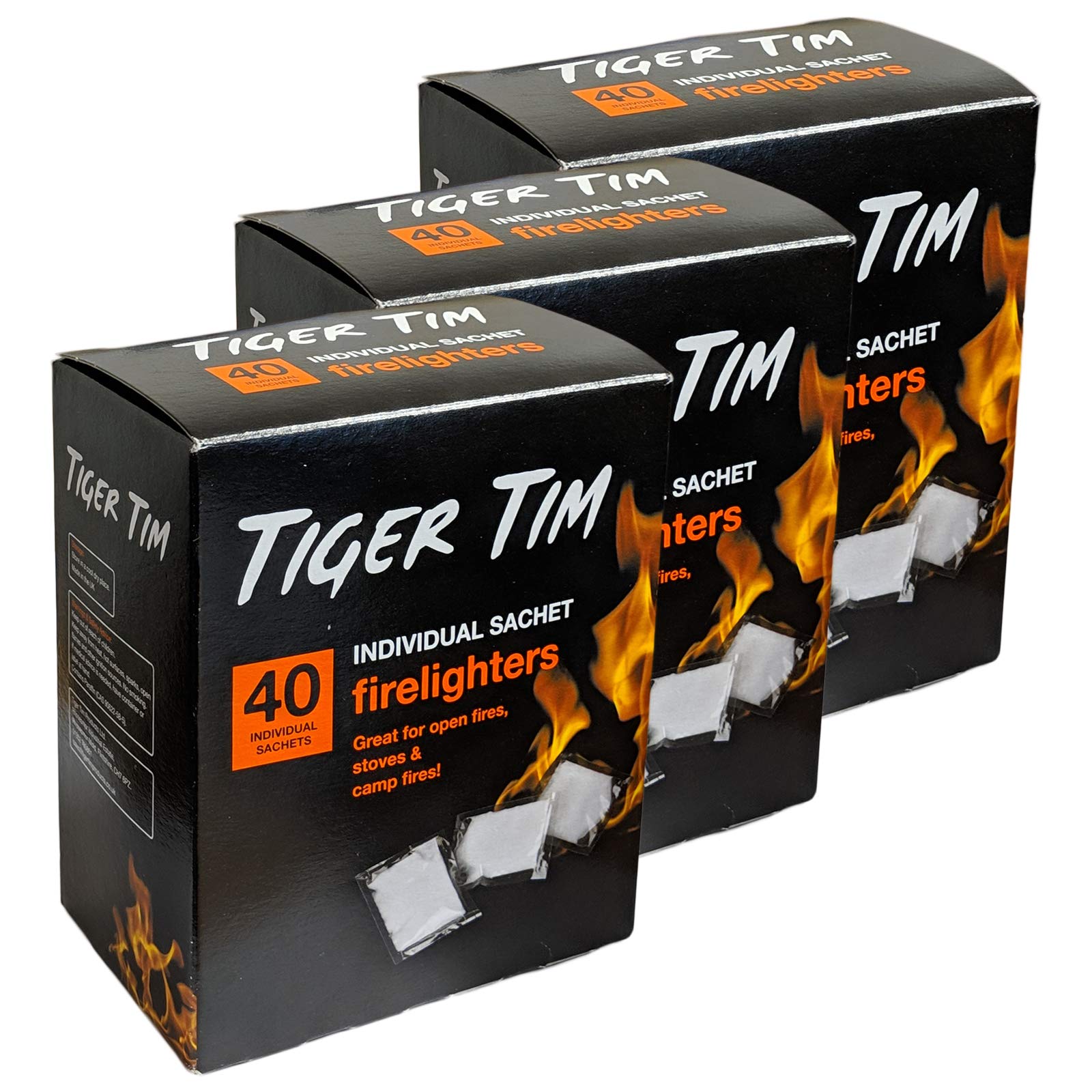 Tiger Tim 120 Sachet Firelighters Mess-Free Safe Odourless Instant Fire ...