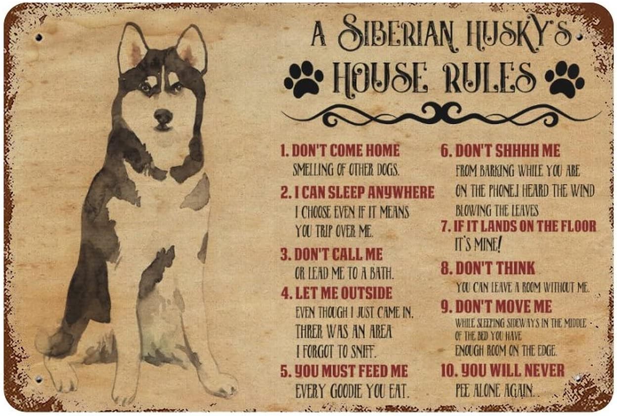 Amazon.com: Funny Dog Rules Metal Tin Sign A Siberian Husky's House ...