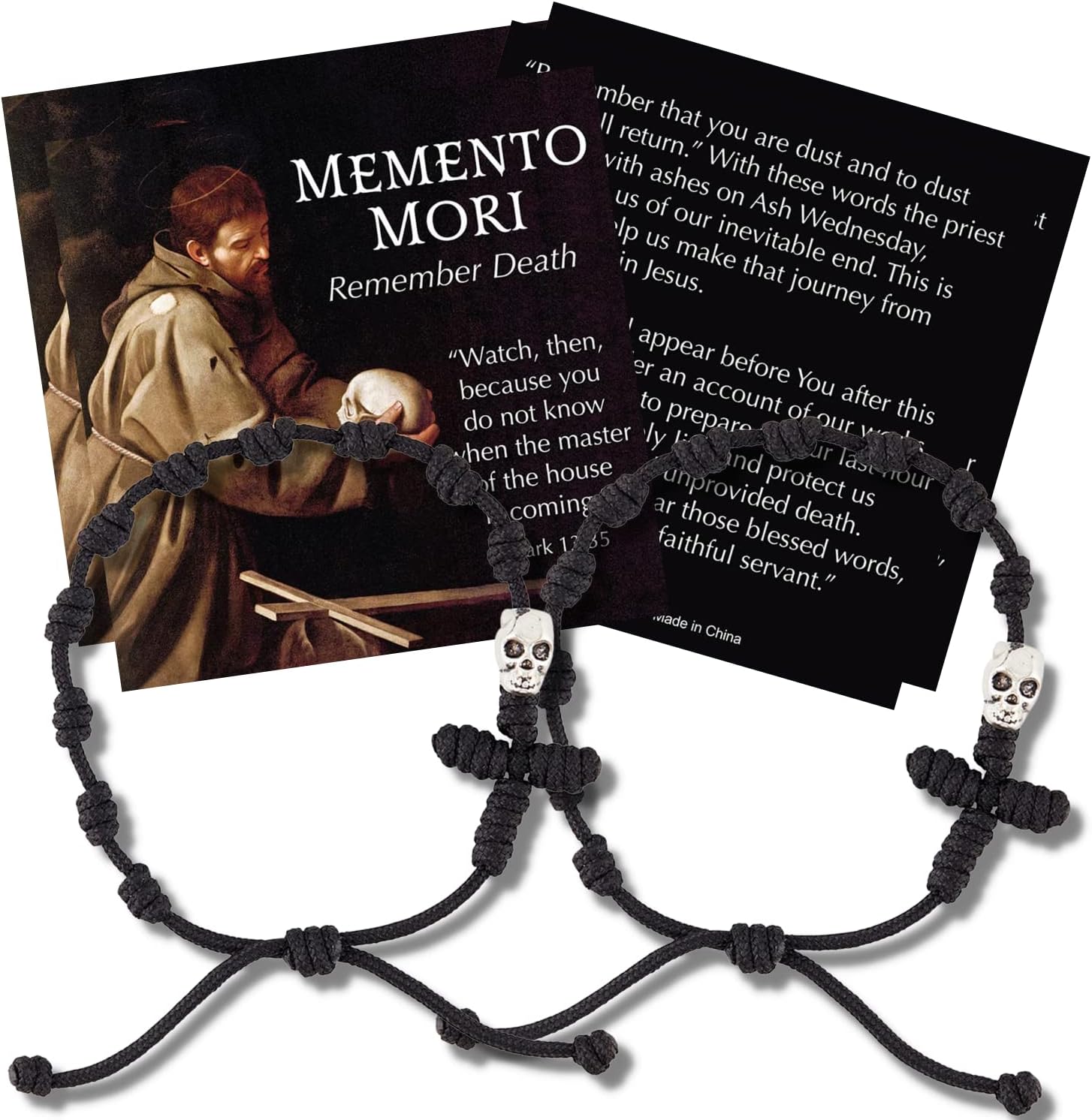 Amazon.com: Needzo Memento Mori Knotted Rosary Bracelet with Prayer ...