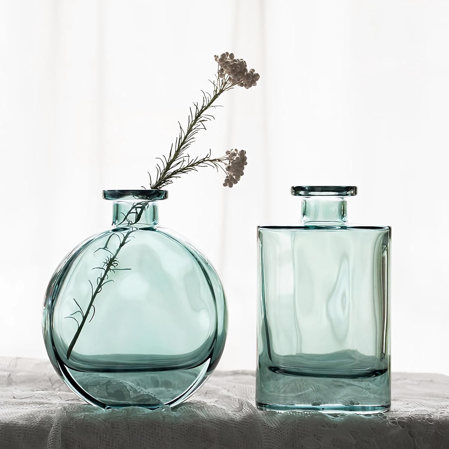 Amazon.com: Green Glass Bud vases, Home Decor, Small Vase for Flower ...