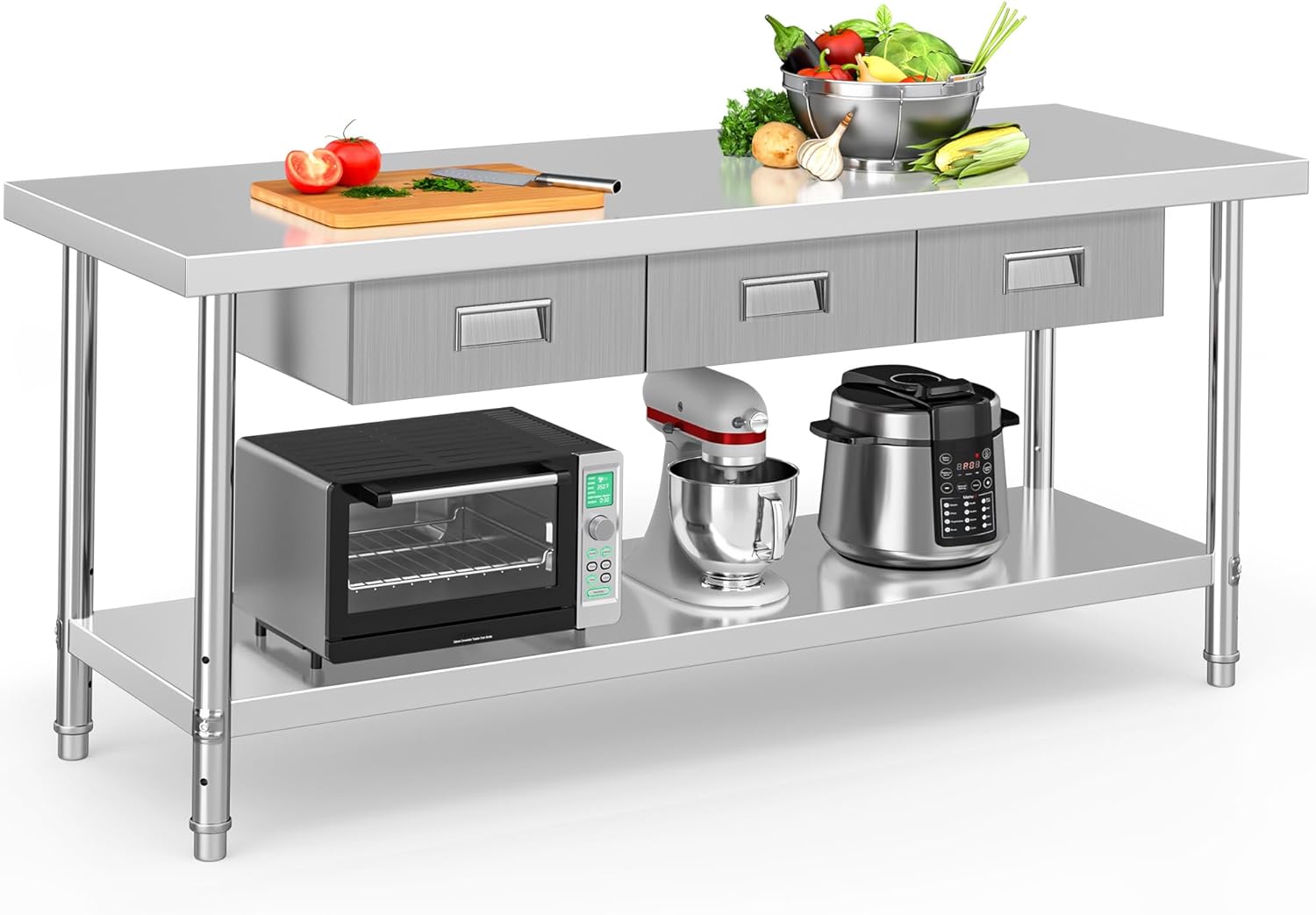 YITAHOME 72" X 24" Stainless Steel Table with 3 Drawers, Work Table ...