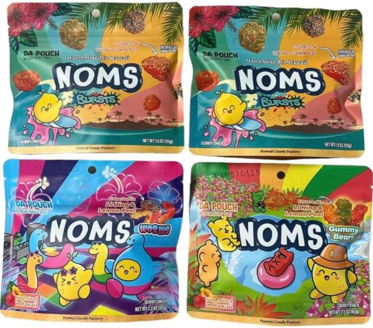 Amazon.com : Noms Pack of 4 | Hawaii Candy Noms Bursts, Worms, Gummy ...