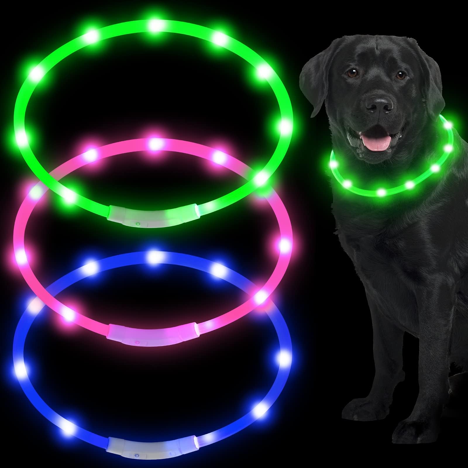 Amazon.com : 3 Pieces LED Dog Collar Light Up Dog Collars Rechargeable ...