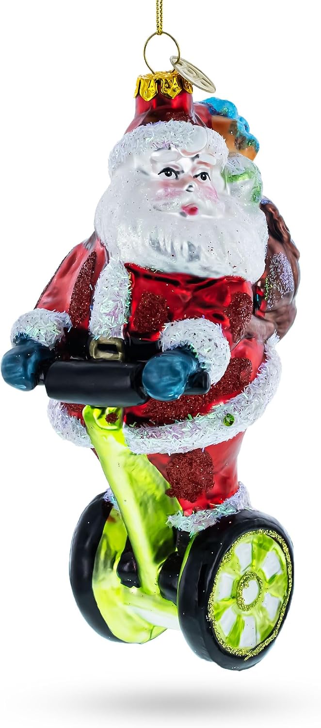 Amazon.com: Santa Cruising on Electric Scooter Glass Christmas Ornament ...