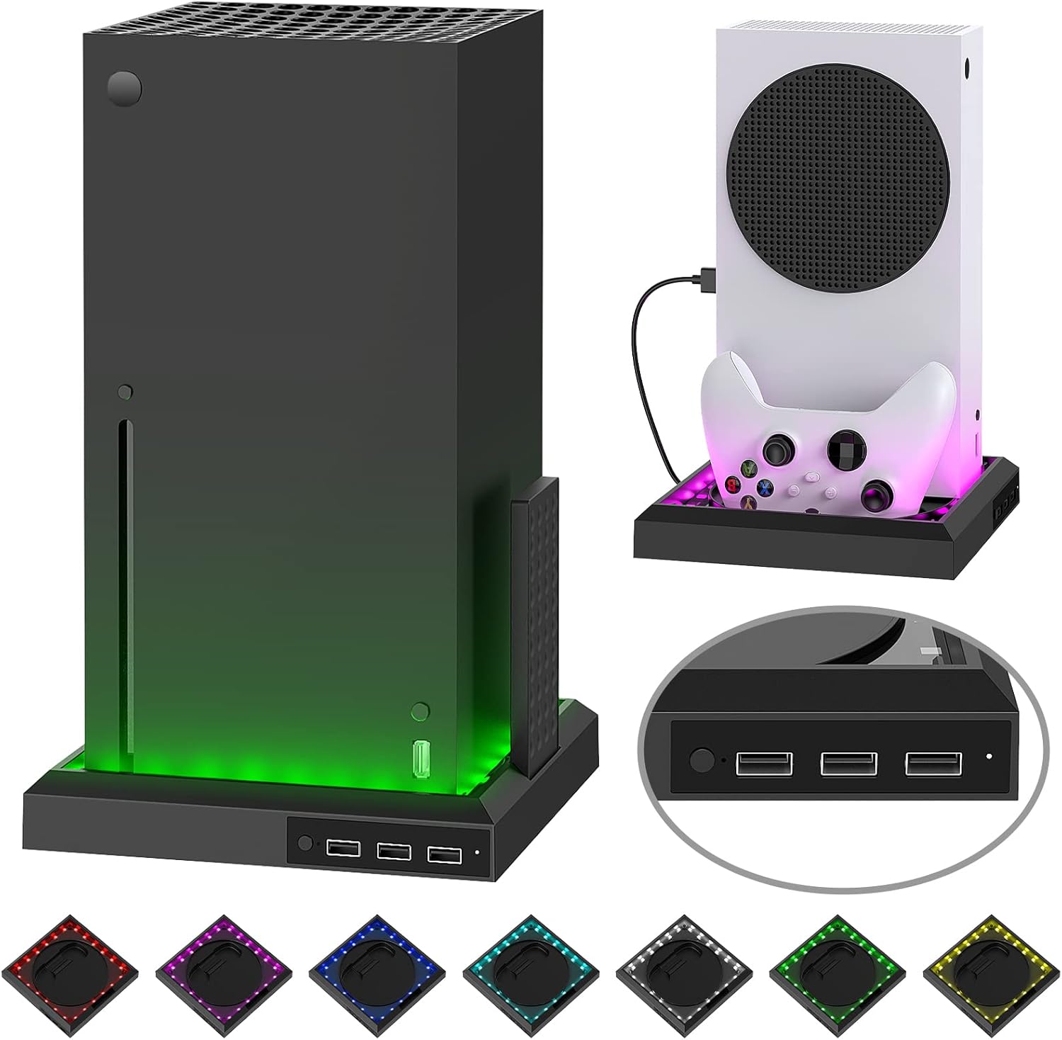 FYOUNG LED Light Stand Station for Xbox Series X/S with 3 Ports USB Hub ...
