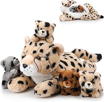 Amazon.com: Silipull 5 Pcs Cheetah Stuffed Animals Set Large Mommy ...
