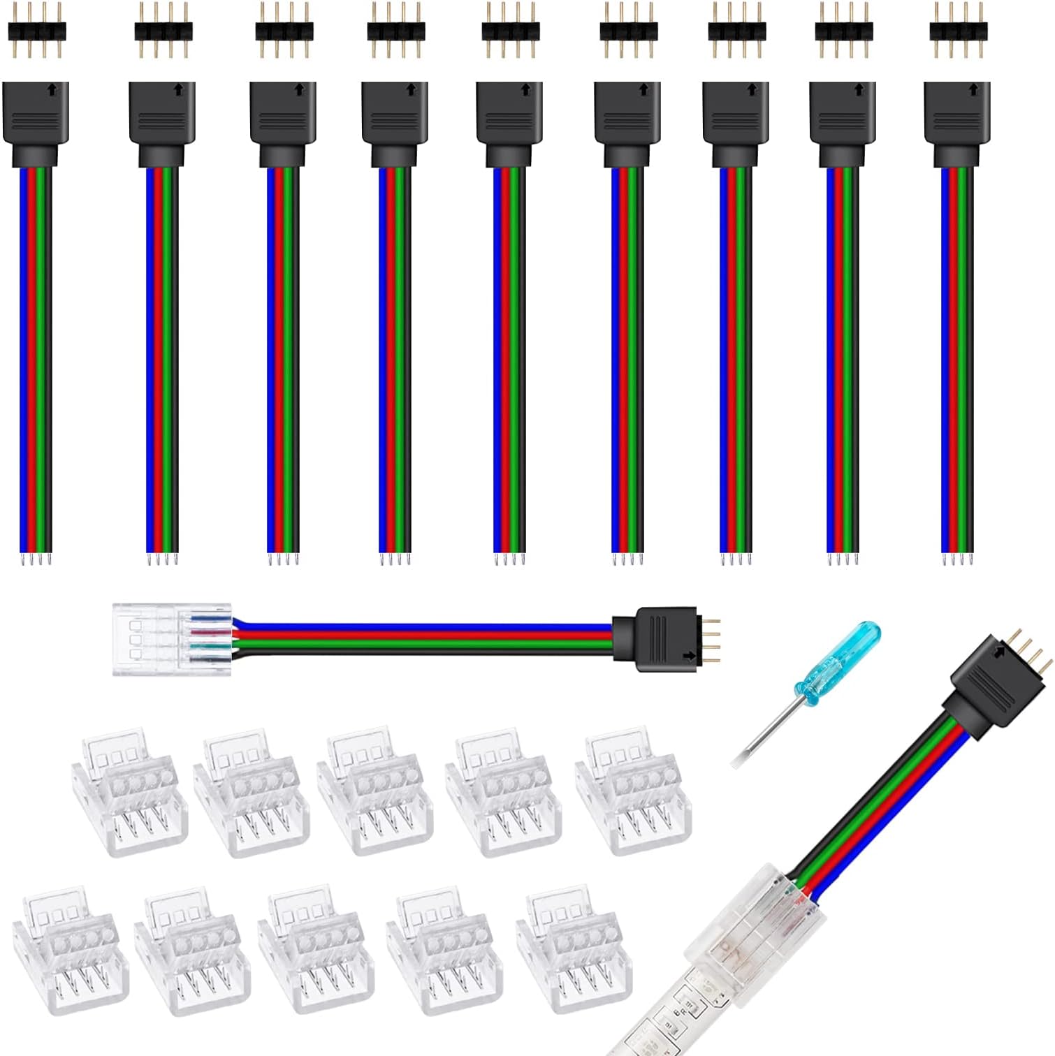 haraqi 4 Pin RGB Male and Female Connector Wire Cable(10 Pack) with 10 ...