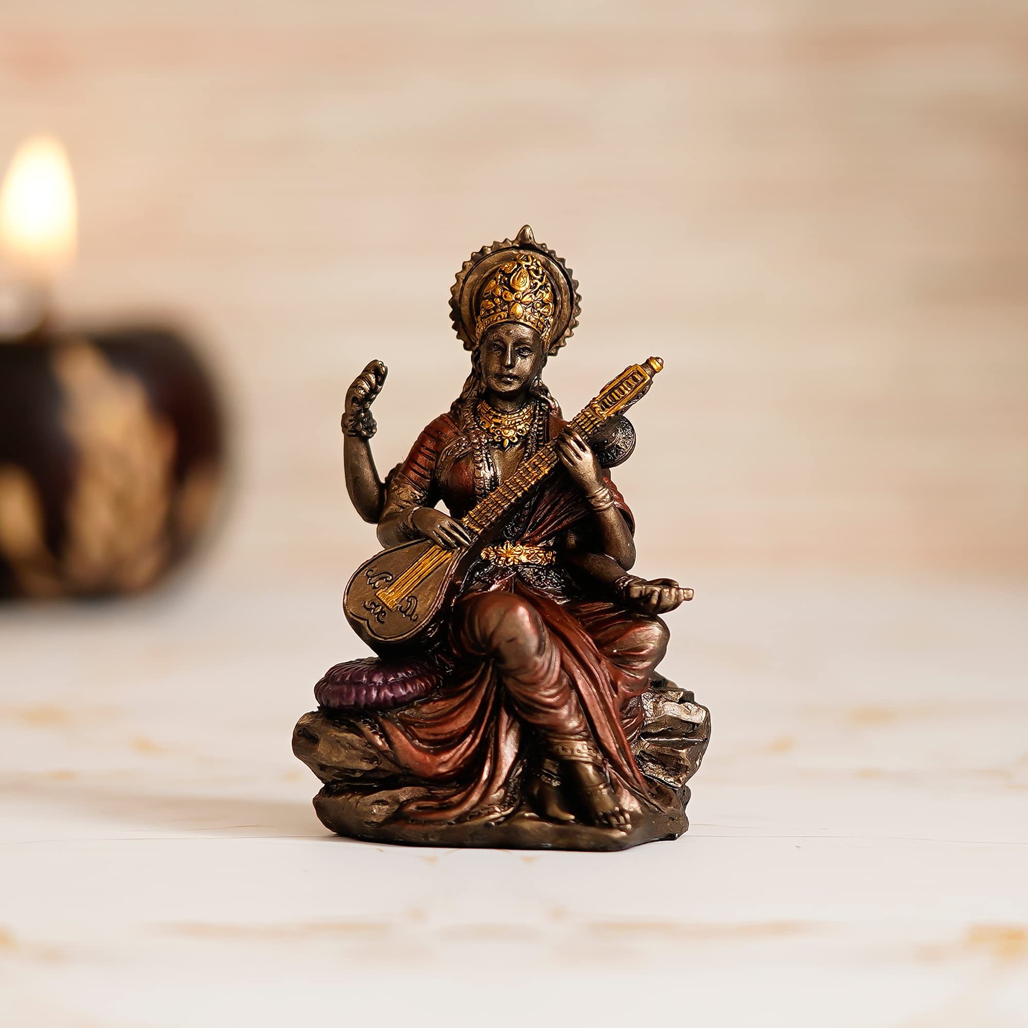 Buy Sitting Goddess Maa Saraswati Statue Lord Study Devi Idol Decorative Spiritual Goddess Maa ...