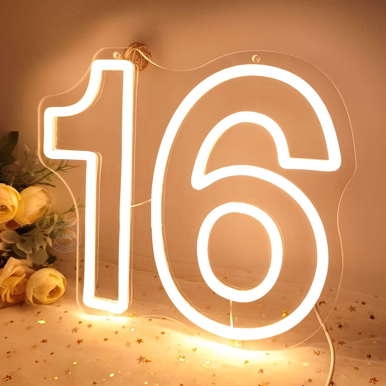 Planzo 16 Sixteen Led Neon Sign 16th Birthday Wall Sign Decor Backdrop ...
