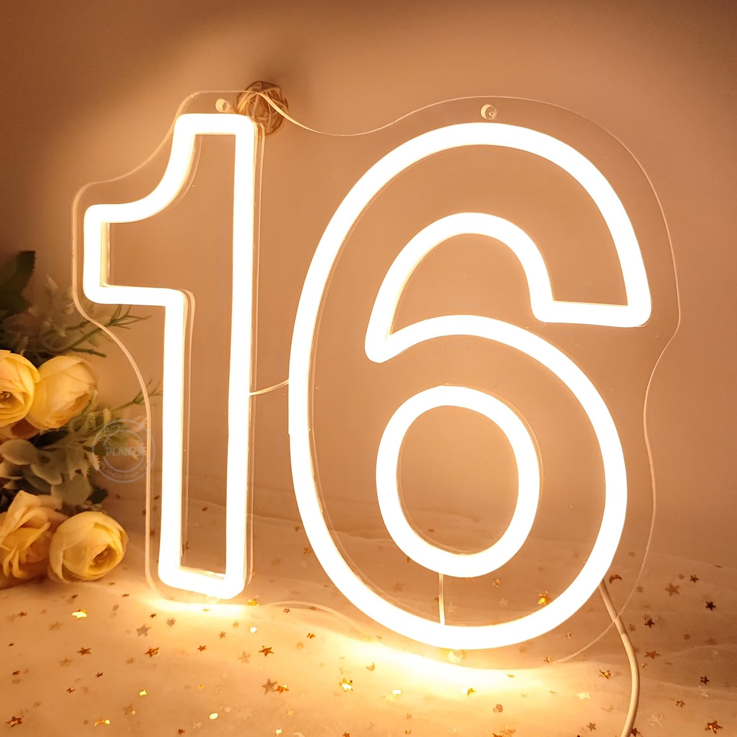Amazon.com : Planzo 16 Sixteen Led Neon Sign 16th Birthday Wall Sign ...