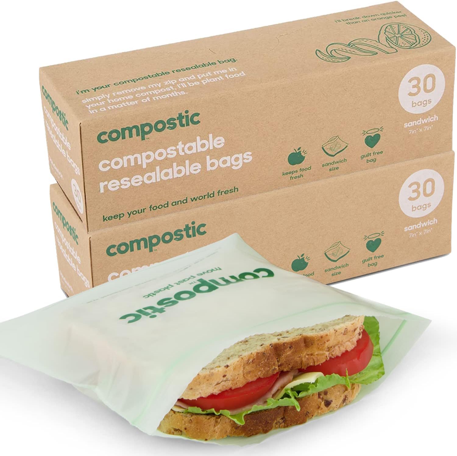 Amazon.com: Compostic Home Compostable Resealable Sandwich Bags (7"x7 ...