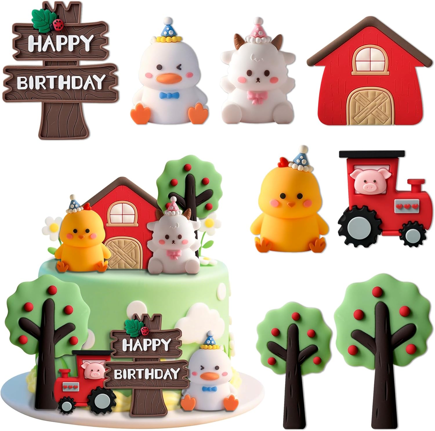 Amazon.com: Farm Animals Cake Decor Barnyard Cake Topper Farm Themes ...