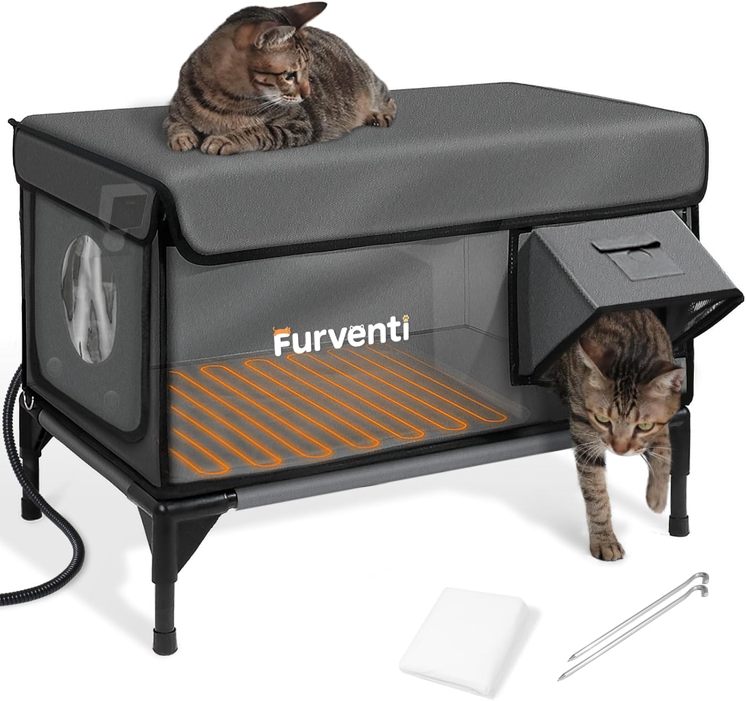 Amazon.com : Heated Cat House for Outside,Dual Camera Mounts,100% ...