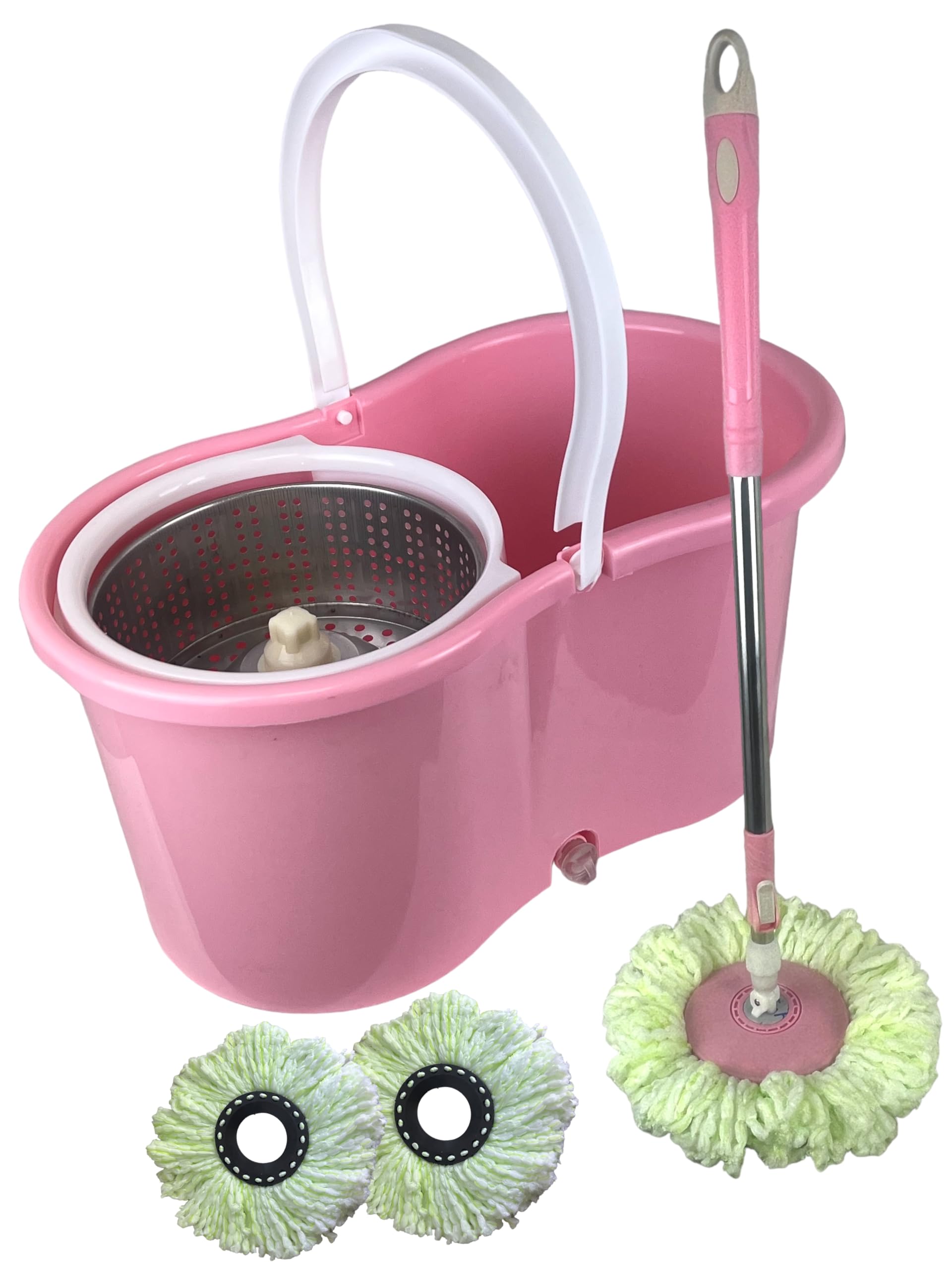 Spin Mop Bucket Set with Spin 360 Wringer and 2 Microfibre Mop Pad Head ...