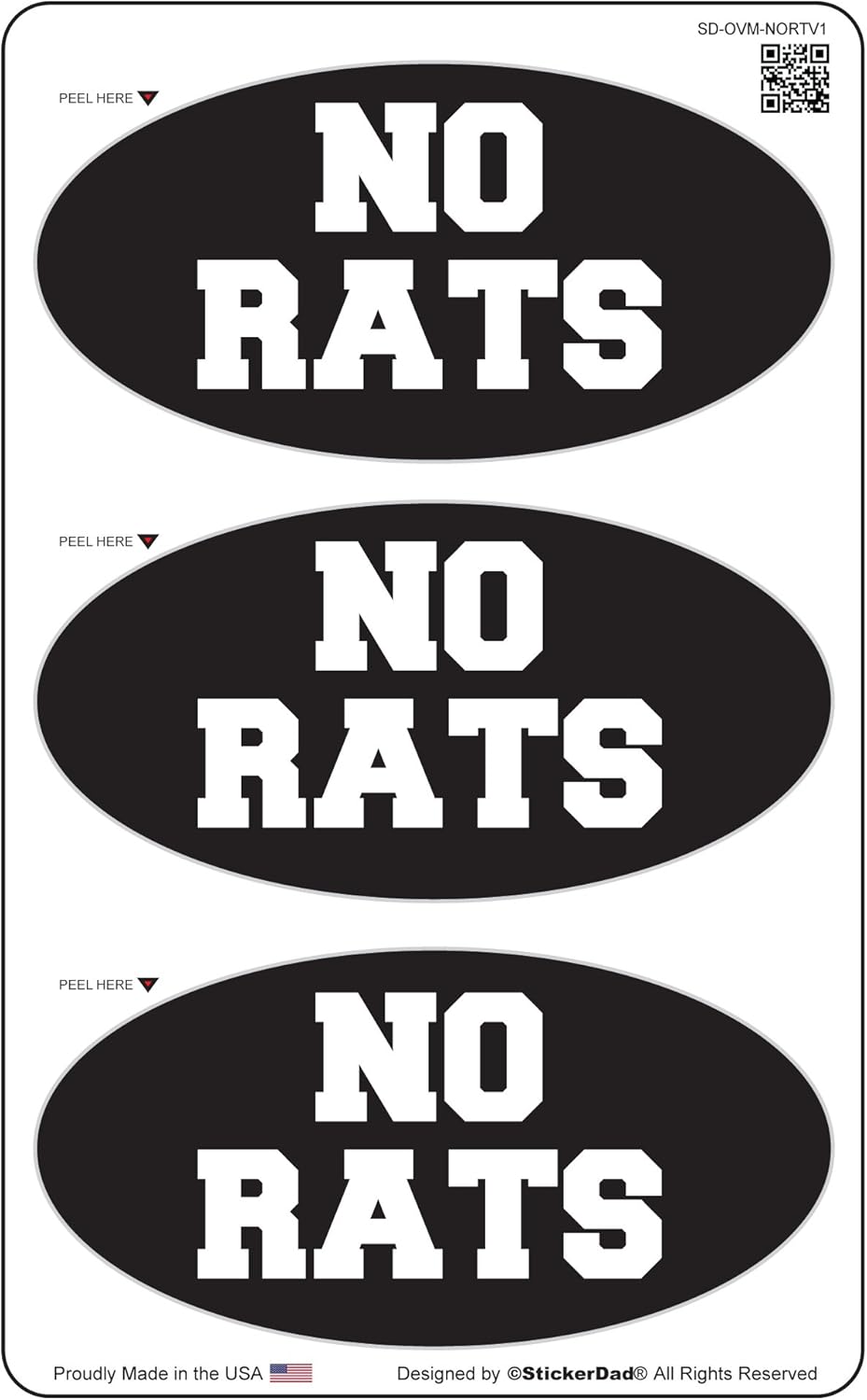 NO RATS V1 Oval Minis (3 PACK) Vinyl Hard Hat Helmet decal - size: 3" x ...