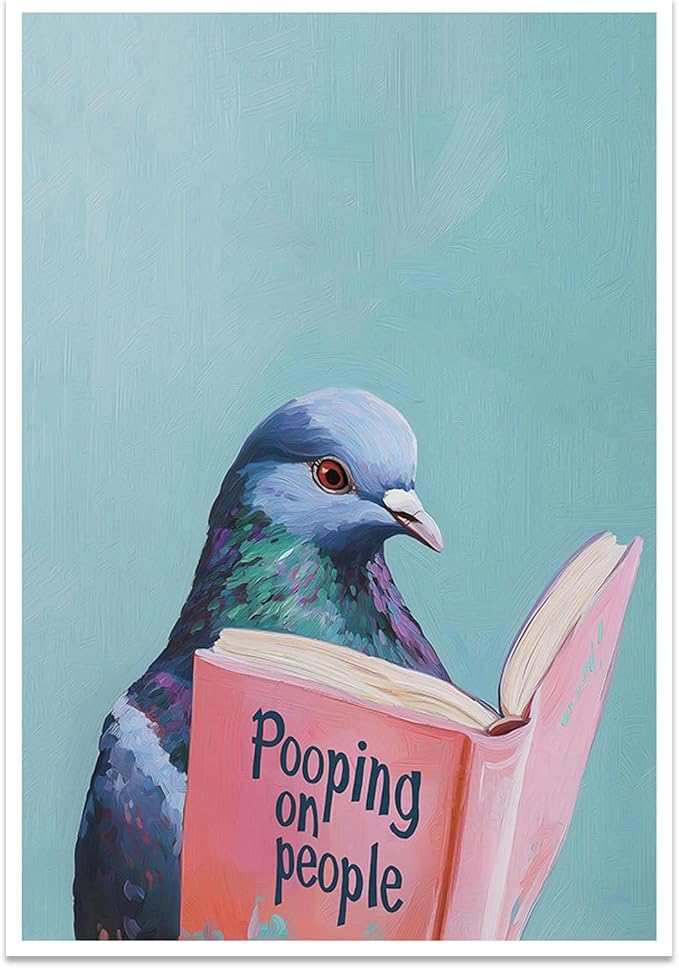 Amazon.com: Pigeon Reading Book Canvas Print Paintings Pink Pooping On ...