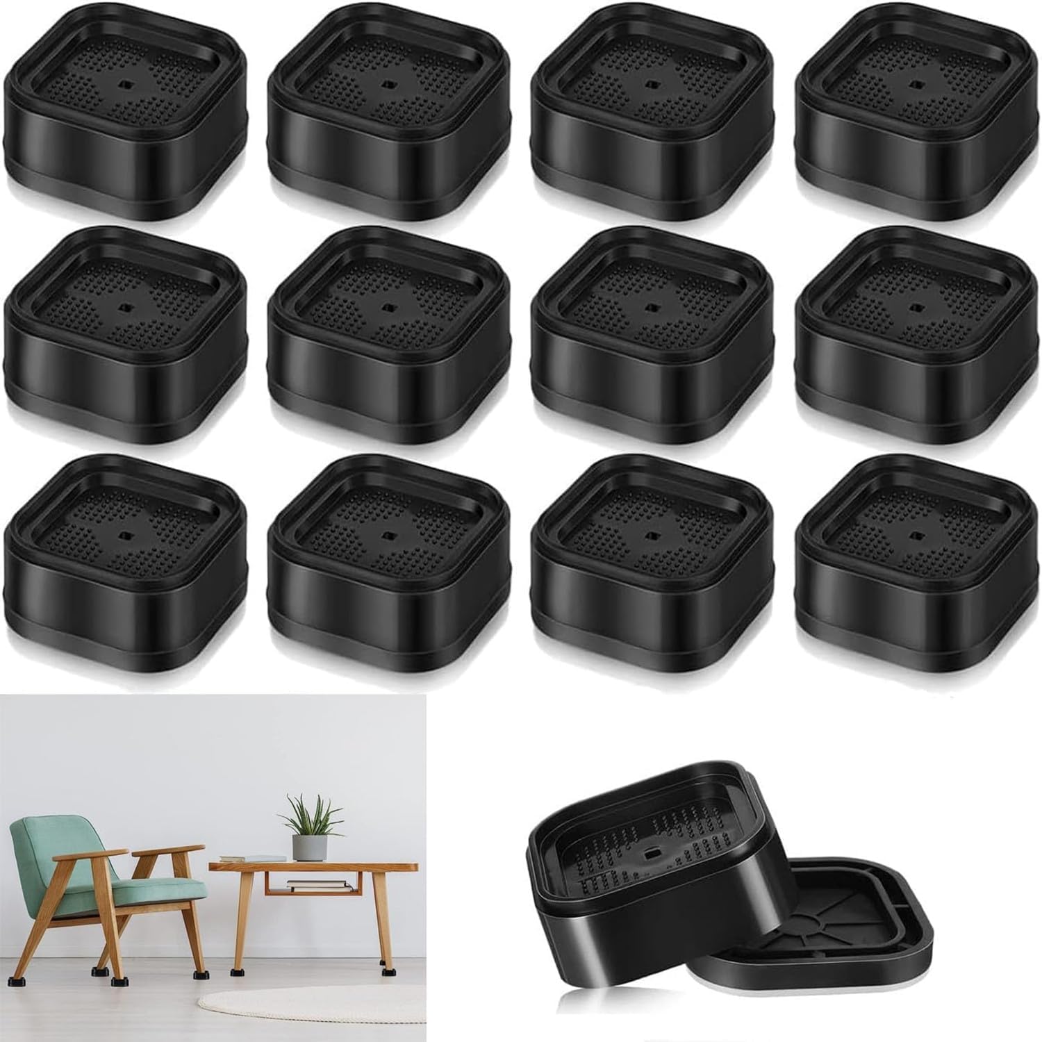 12 Pack Furniture Risers, 1.38" Adjustable Bed Risers Desk Leg Risers ...