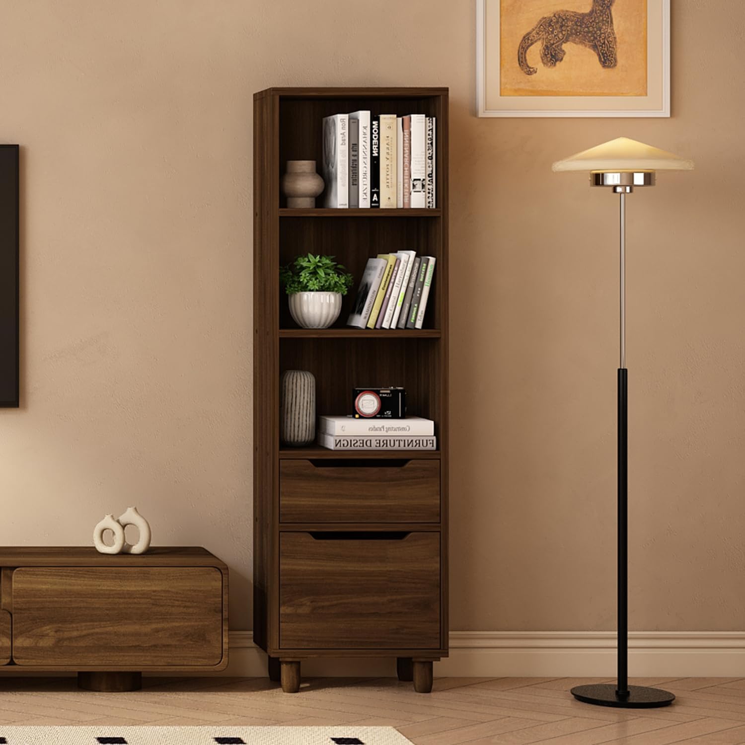 Amazon.com: NELYE Short Narrow Bookcase with Doors - 59 Inches Wooden ...