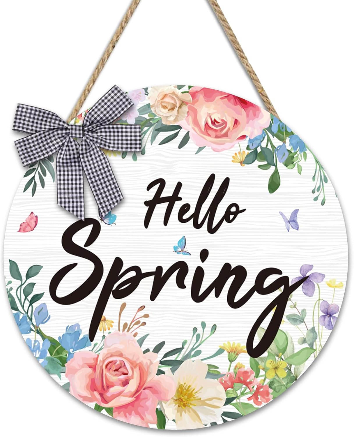 Amazon.com: Hello Spring Wood Welcome Wreaths Sign Farmhouse Floral ...