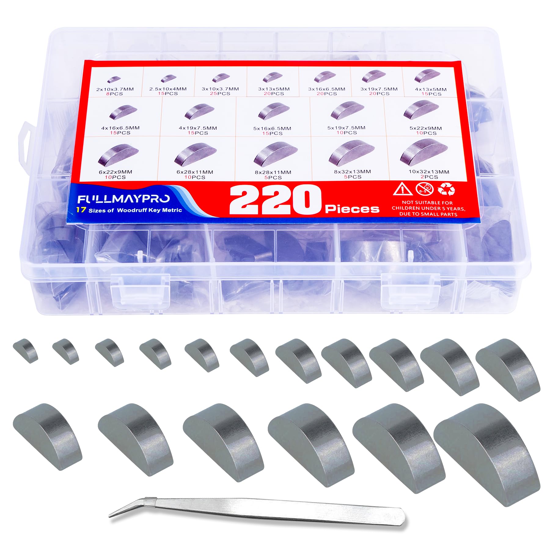 Amazon.com: FullMayPro 220PCS Metric Woodruff Key Assortment Kit in 17 ...