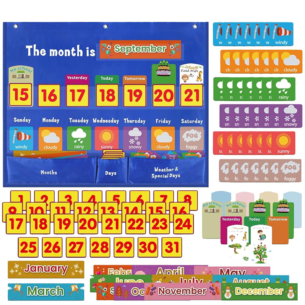 Buy Classroom Pocket Chart Inserts Cards Set, Weekly with Weather ...