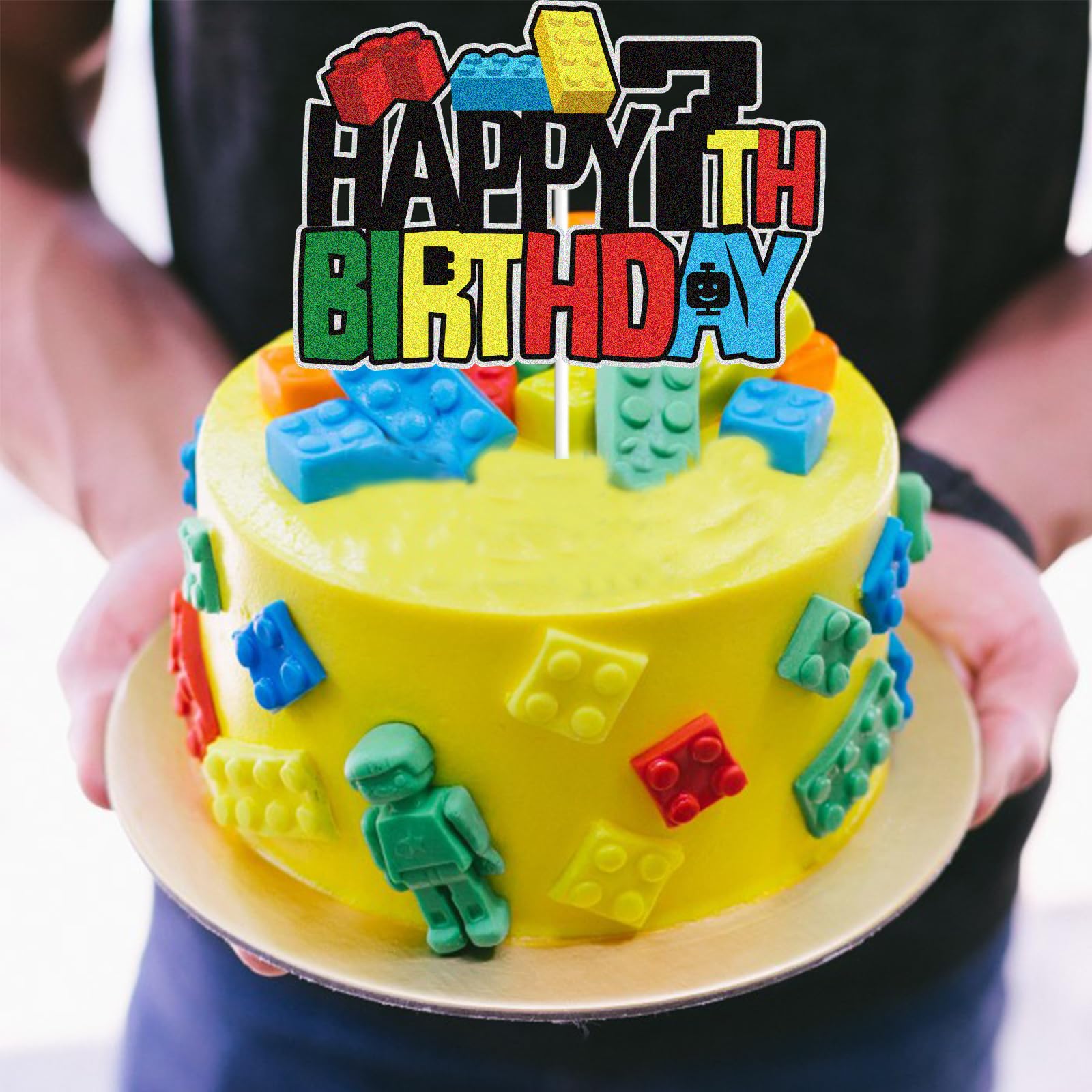 Snapklik.com : Building Blocks Happy 7th Birthday Cake Topper Colorful ...