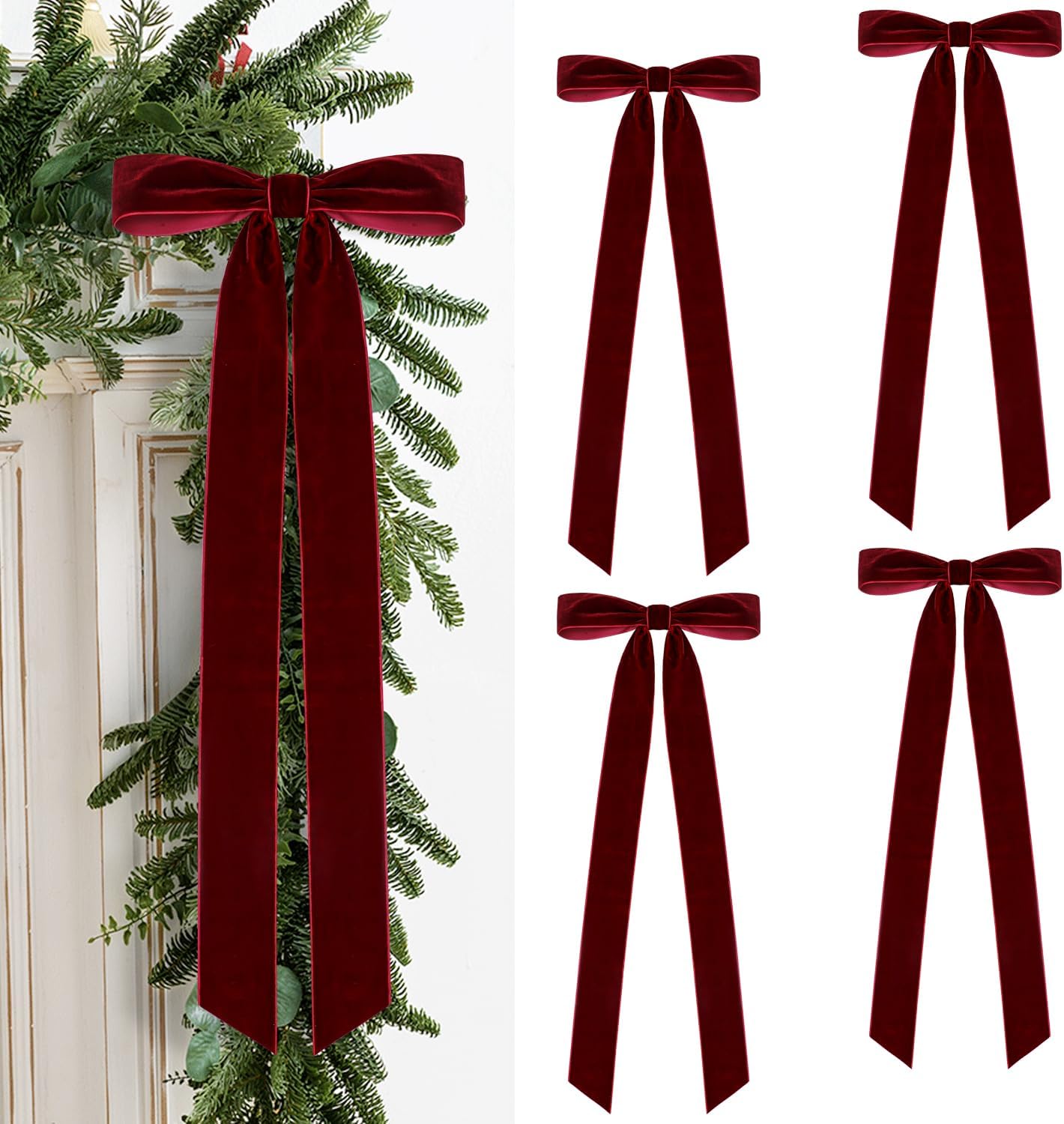 Velvet Bows for Christmas Tree Pack of 4 Large Rustic Crafts Gift ...