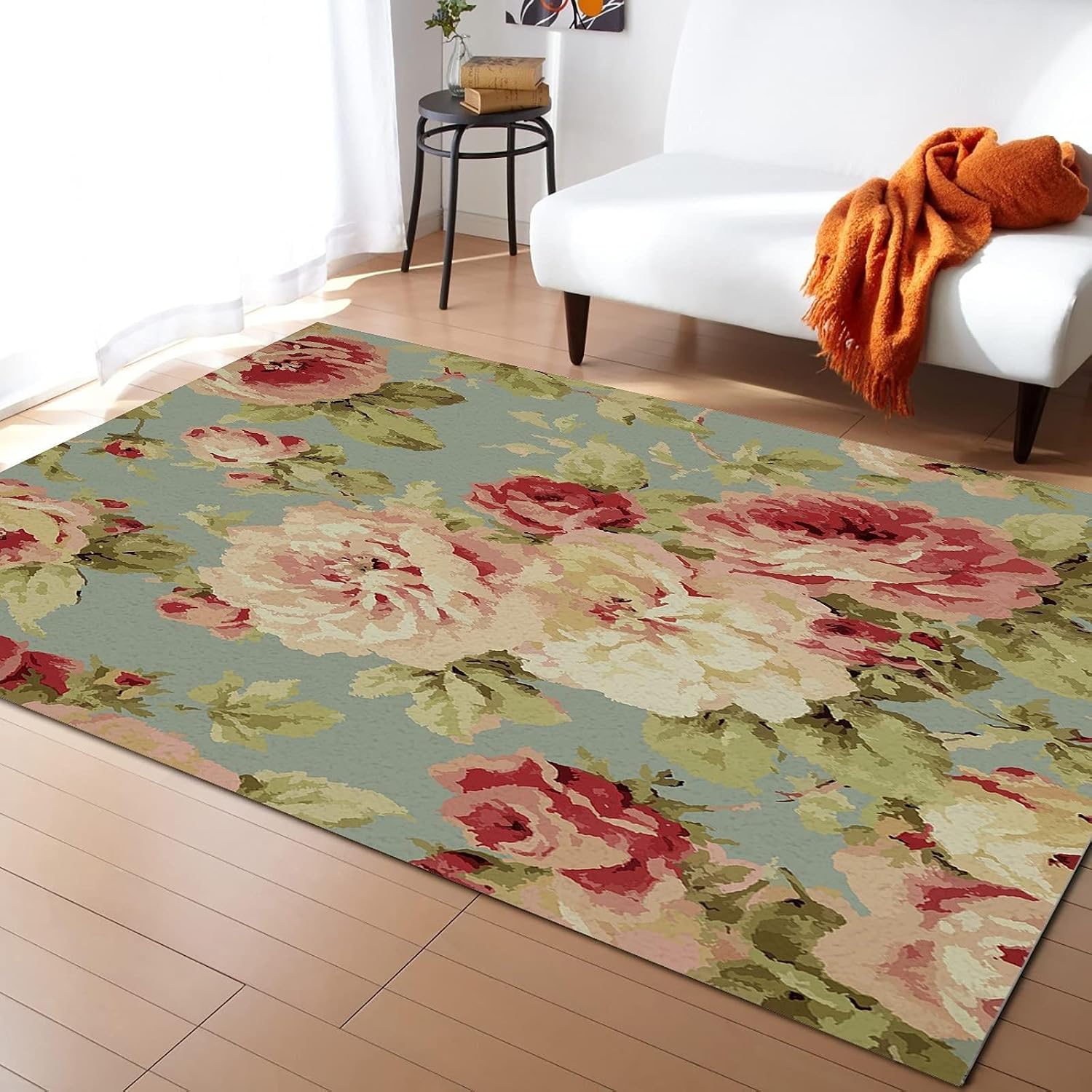 Amazon.com: Teounai Beautiful and Fresh Floral Area Rug, Retro ...