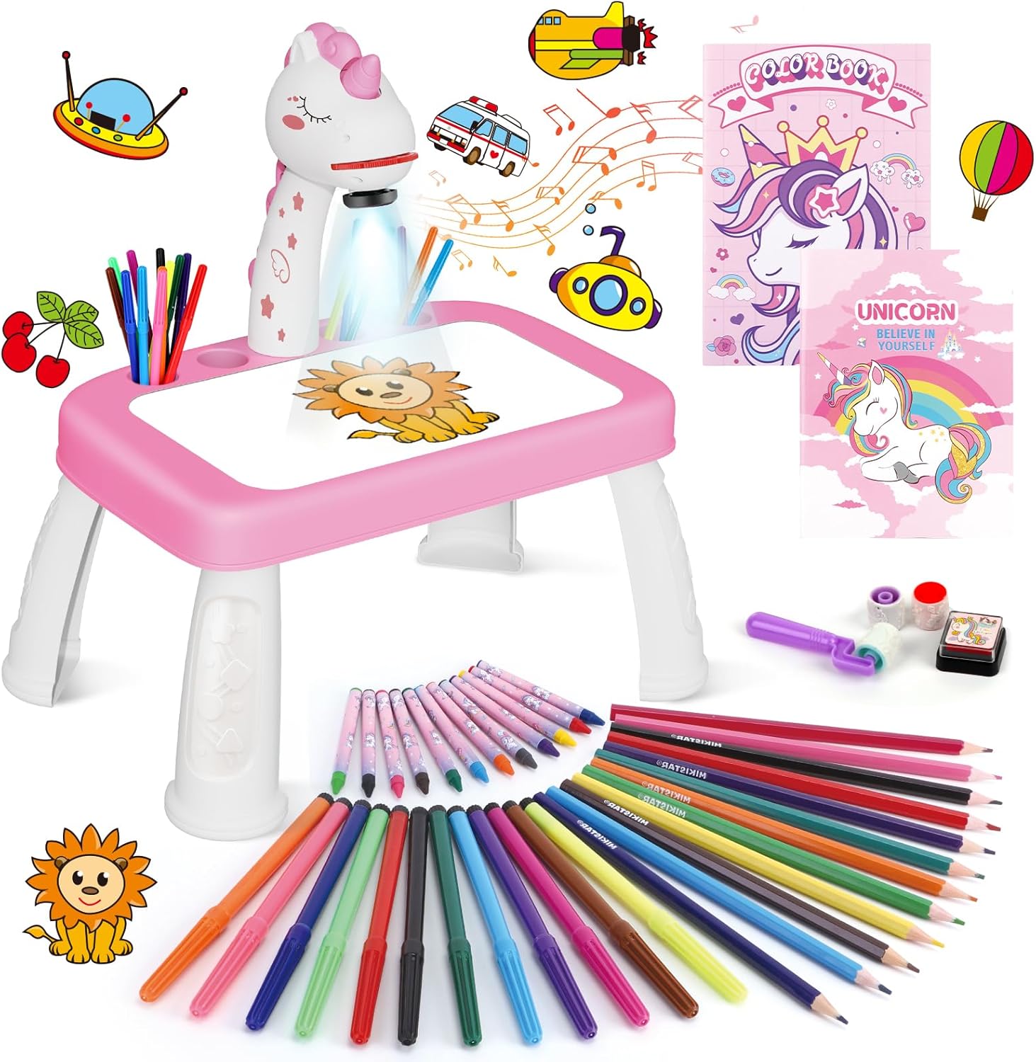 Hoarosall Drawing Projector for Kids, Drawing Board with Music, Color ...
