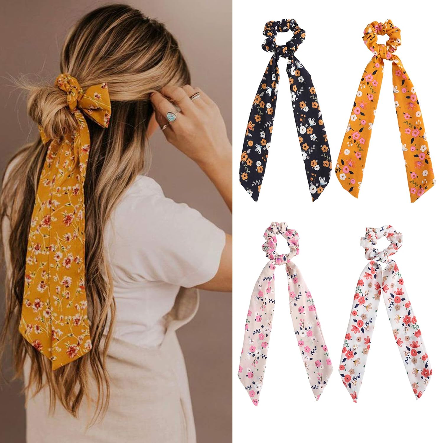 Amazon.com : Chiffon Hair Scarf Ponytail Holder - 4PCS Hair Scrunchies ...