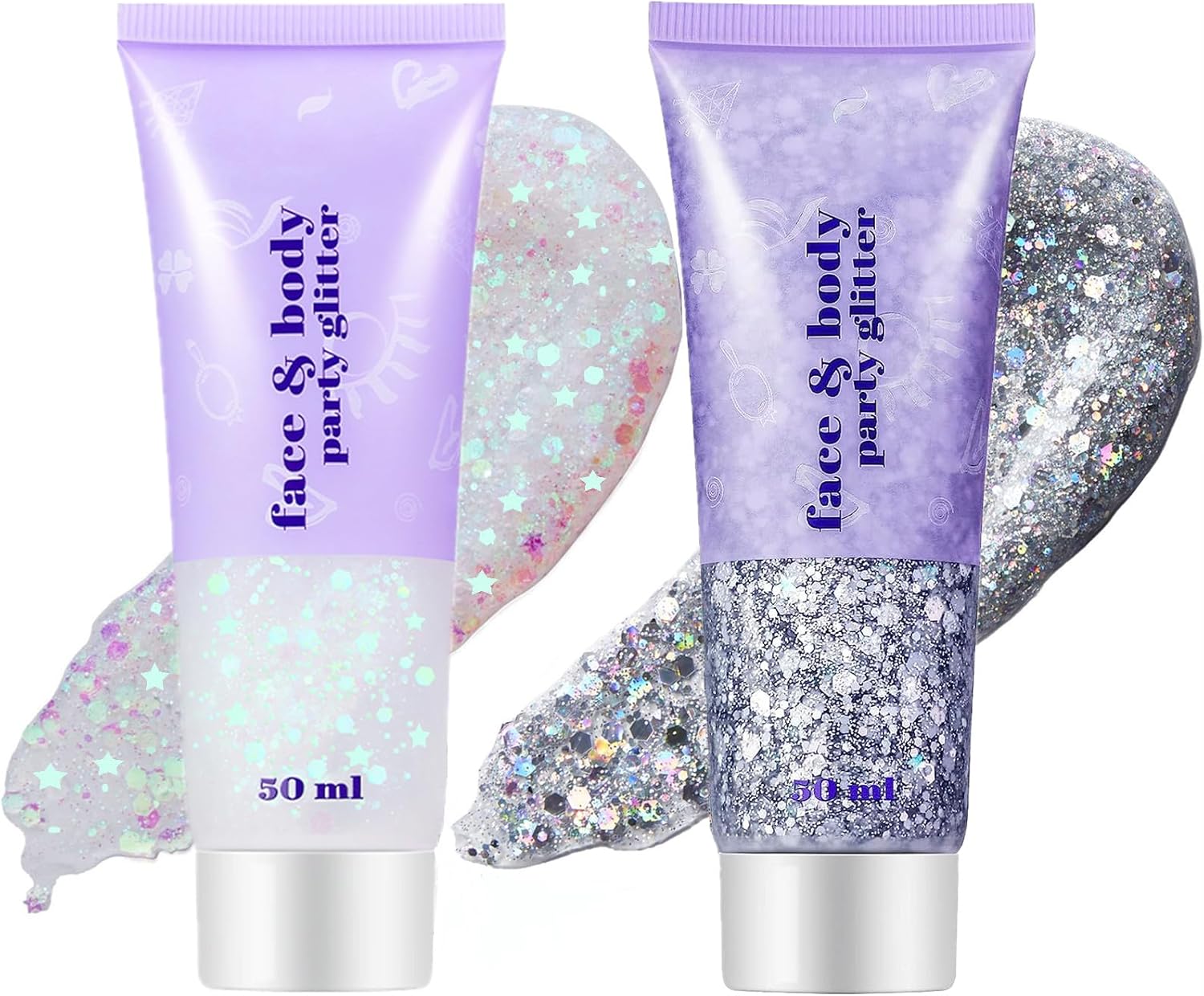 Go Ho White and Silver Body Glitter Set,Singer Concerts Face Glitter ...