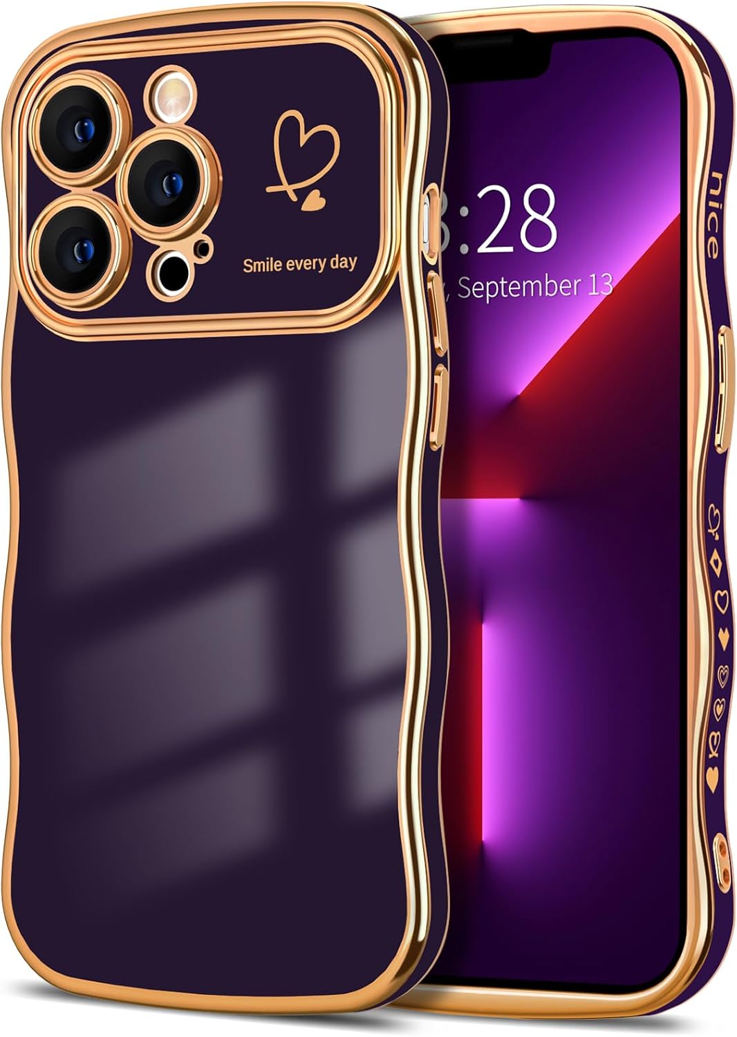 Amazon.com: Hython for iPhone 13 Pro Max Case Cute Curly Wave Frame ...