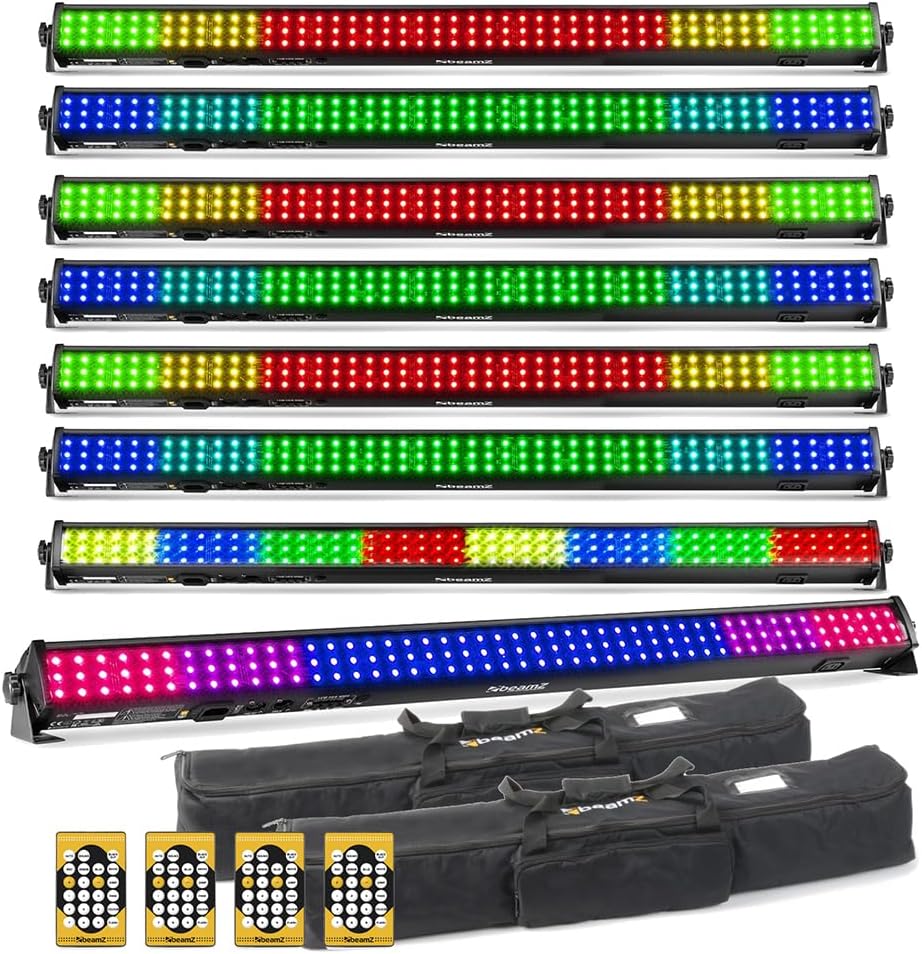 BeamZ LCB144 MKII LED Strip Light Bar Set - 8X RGB Wall Washer LED ...