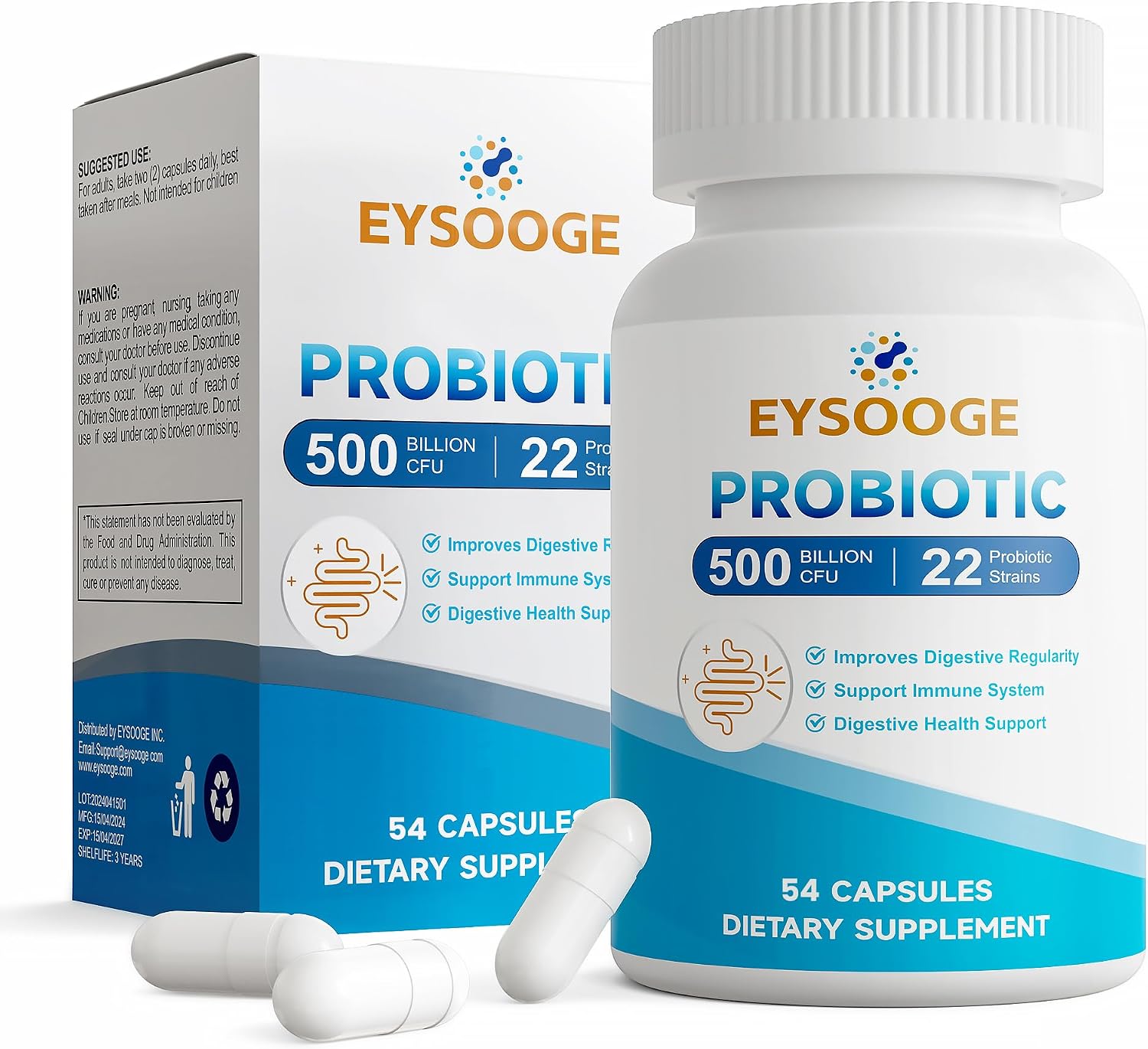 Amazon.com: EYSOOGE Probiotics for Women and Men, 500 Billion CFU, 22 ...