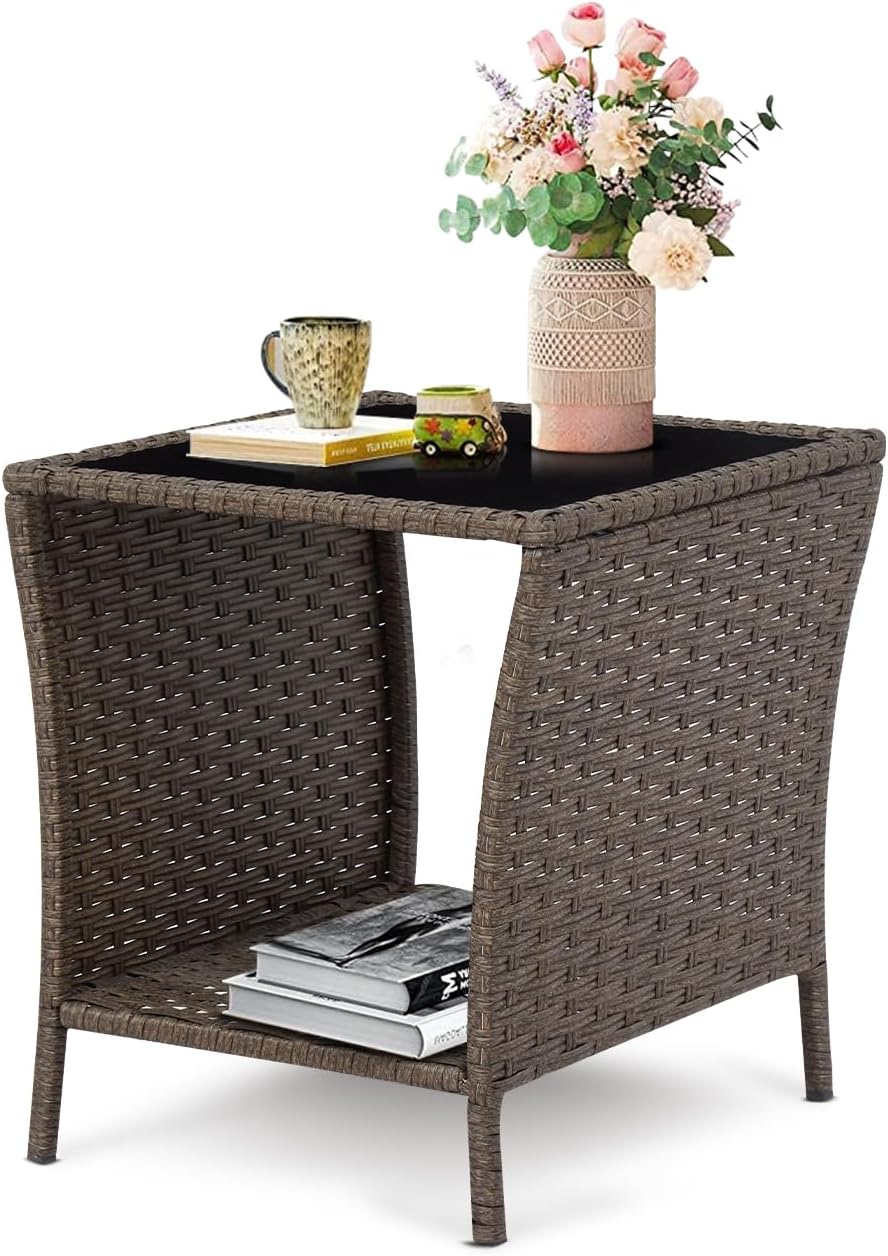 Amazon.com: Elesuli Wicker Side Coffee Table Outdoor Side Tables with ...