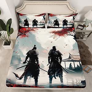 Amazon.com: Feelyou Japanese Samurai Bed Sheet Set Boys Girls Full Size ...