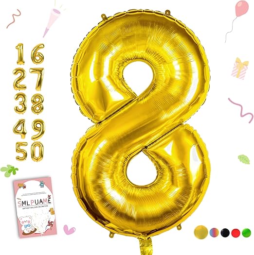 Amazon.com: Smlpuame 40 inch Number Balloon 0-9 Gold Large Number 8 ...